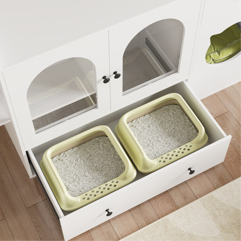 Tucker Murphy Pet™ 47.2" Cat Condo Litter Box Enclosure Cat Wooden Storage Cabinet With Bowls ...